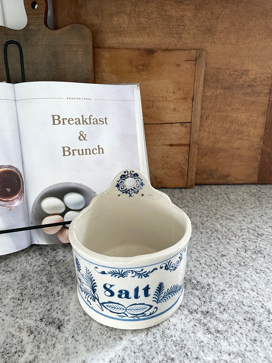Blue and White Salt Crock, Vintage Crock, Salt Crock, Stoneware Crock ...