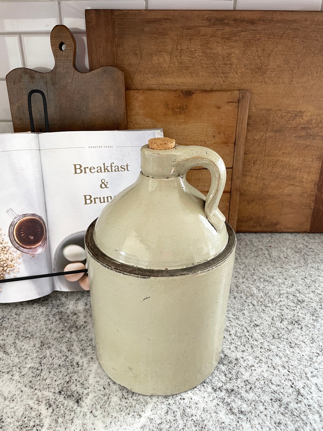 Stoneware Jug, Kitchen Decor, Stoneware Whiskey Jug, White Jug, White ...