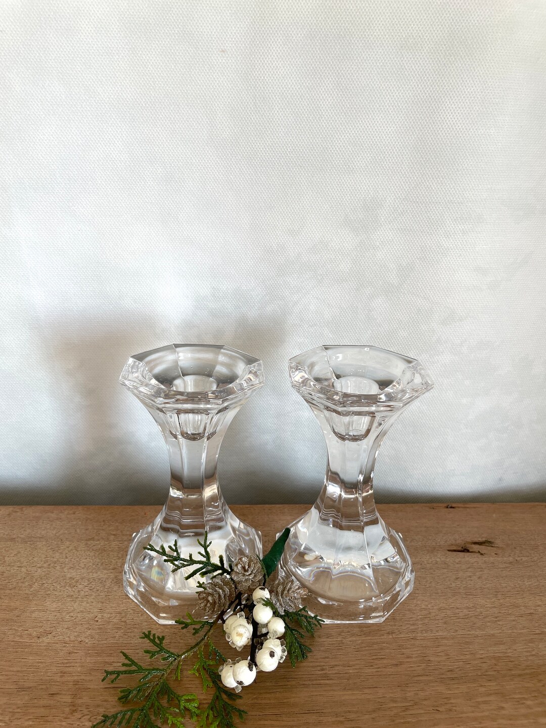 Set of Glass Candlestick, Vintage Glass Candlesticks, Glass ...
