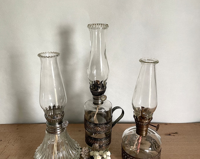 Small Oil Lamp, Glass Oil Lamp, Vintage Oil Lamp, Vintage Lamp, Mini ...