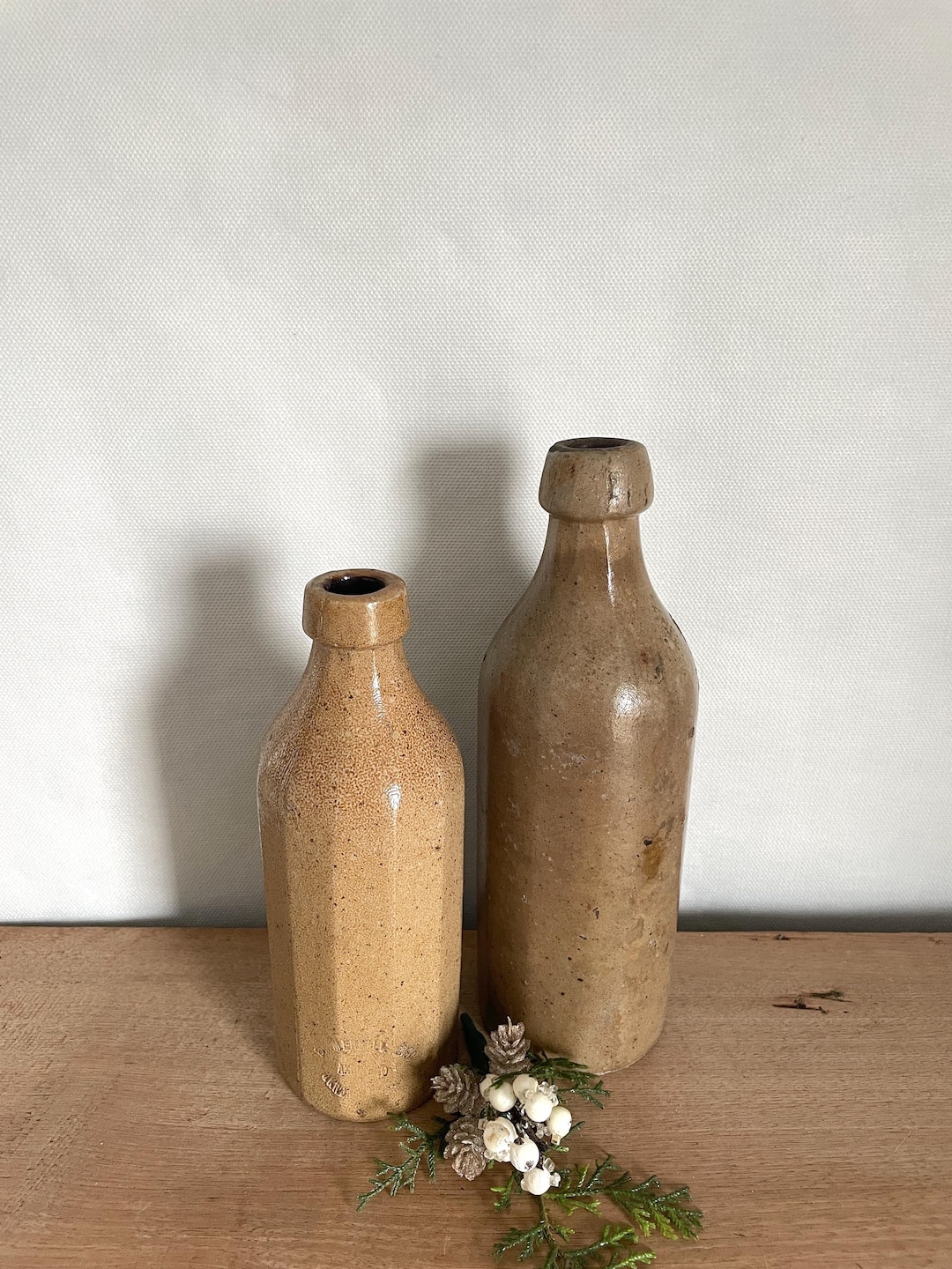 Set of 2 Stoneware Bottles, Salt Glazed Stoneware Bottle, Antique ...