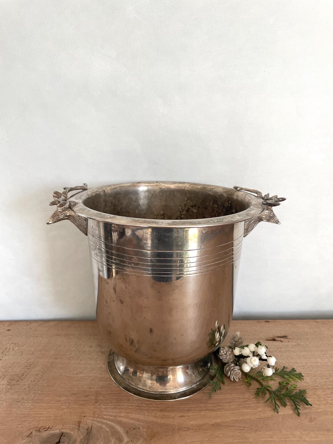 Silver Champagne Bucket, Metal Ice Bucket, Vintage Ice Bucket, Deer Ice ...