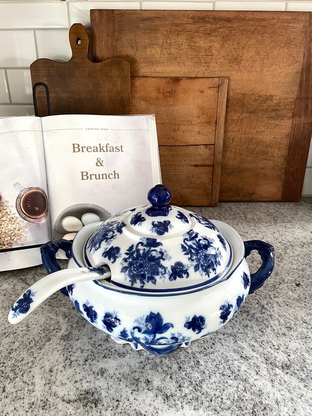 Blue and White Tureen, White Covered Dish, White Tureen, Soup Bowl ...