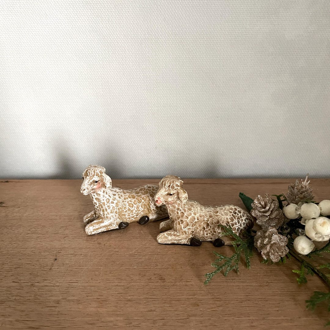 Vintage Sheep Figurines Mini Sheep Primitive Country Decor (set of 2 ...