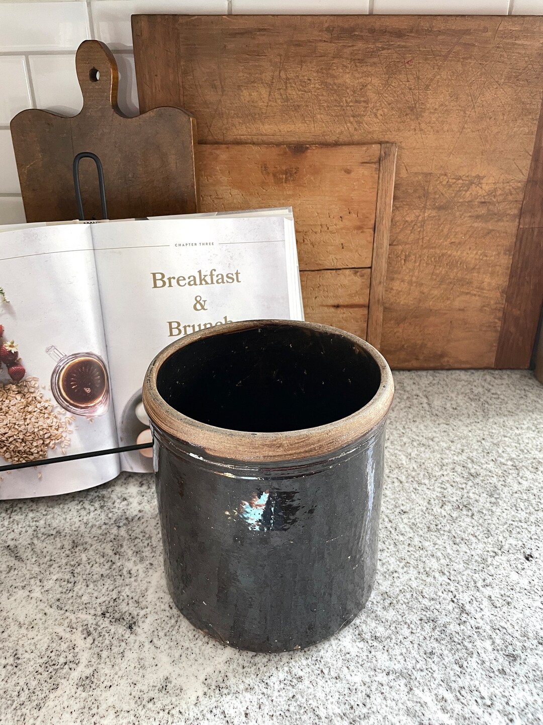 Brown Stoneware Crock, Antique Crock, Brown Crock, Crock, Kitchen Decor ...