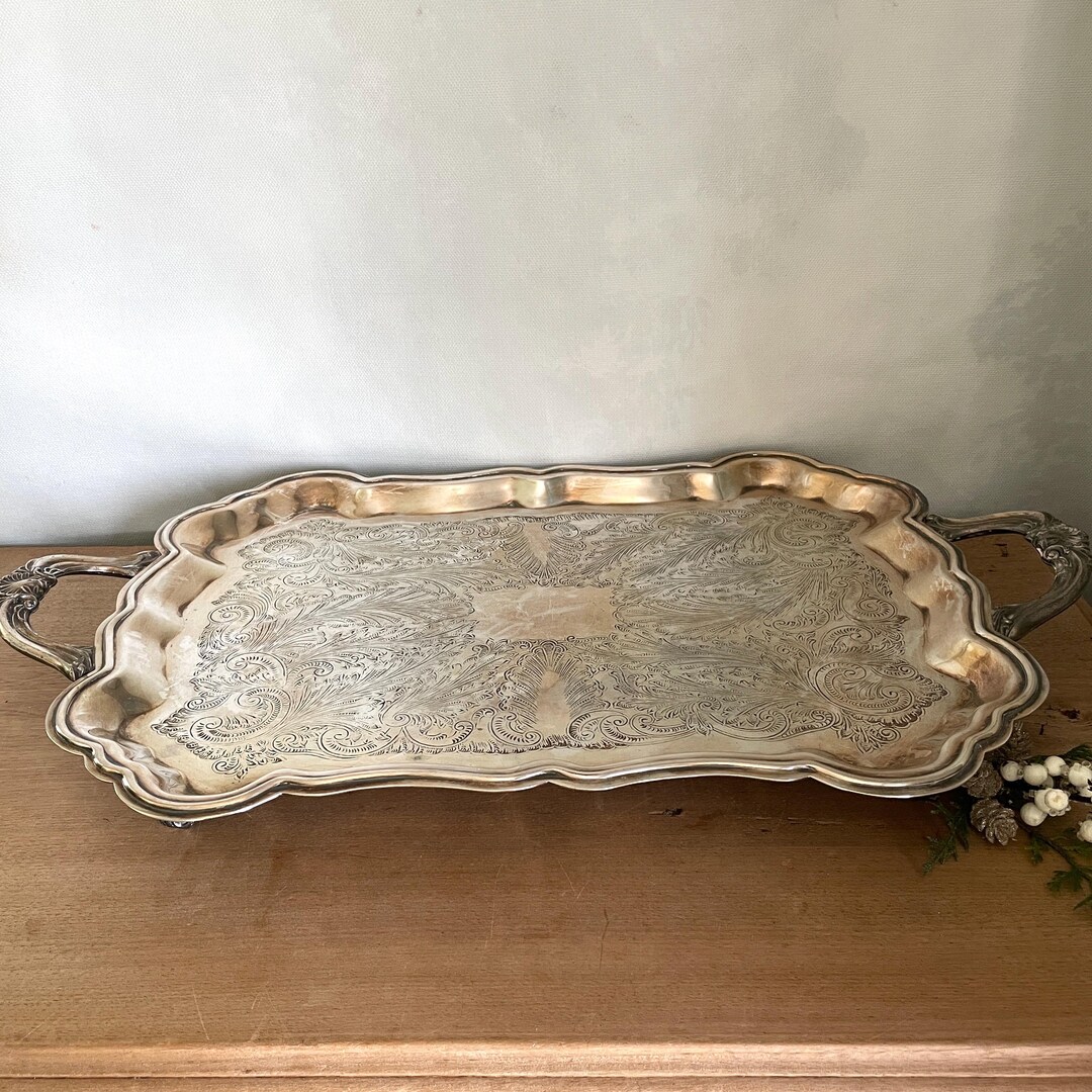 Footed Silver Tray, FB Rogers Silver Tray, Silver Tray, Vintage Serving ...