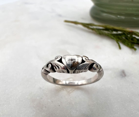 Sterling Silver Cross Heart Pinky Ring Size 2 1/2 - Etsy