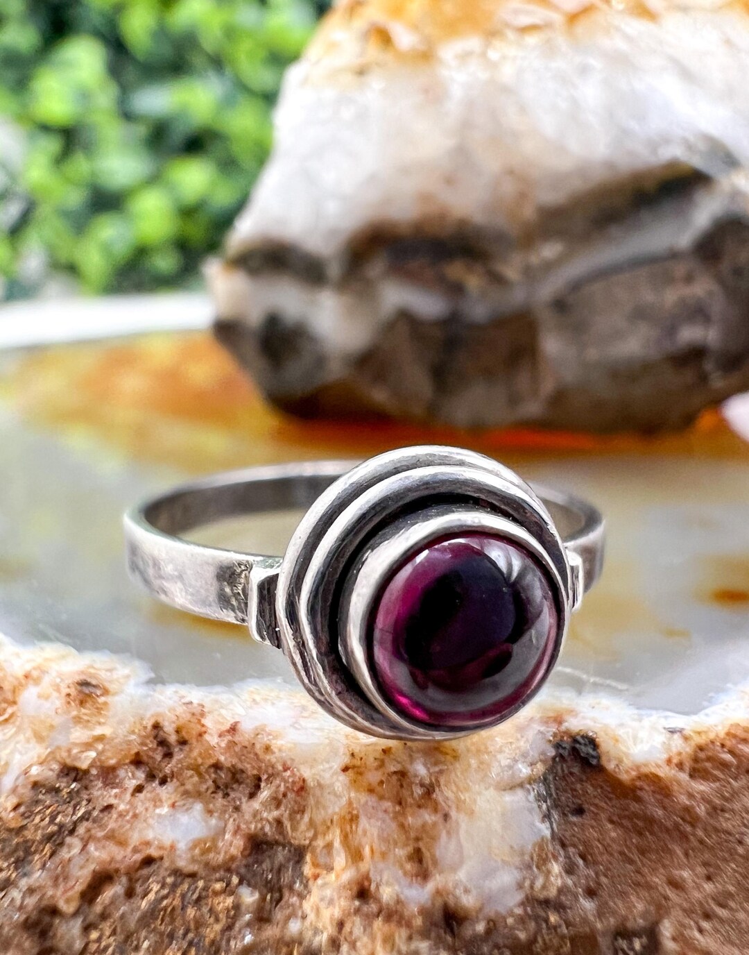 Simple Vintage Sterling + Garnet Ring, Size 5 3/4 - Etsy