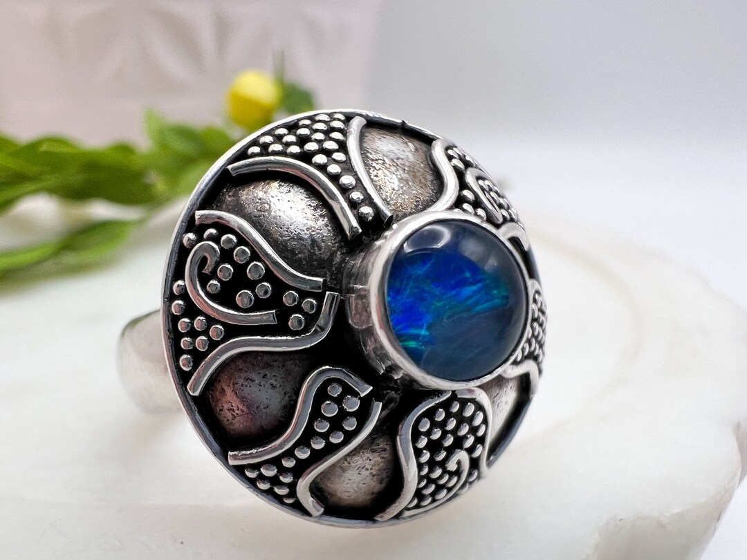 Vintage Sterling Silver Mermaid Ring With Iridescent Blue Green ...