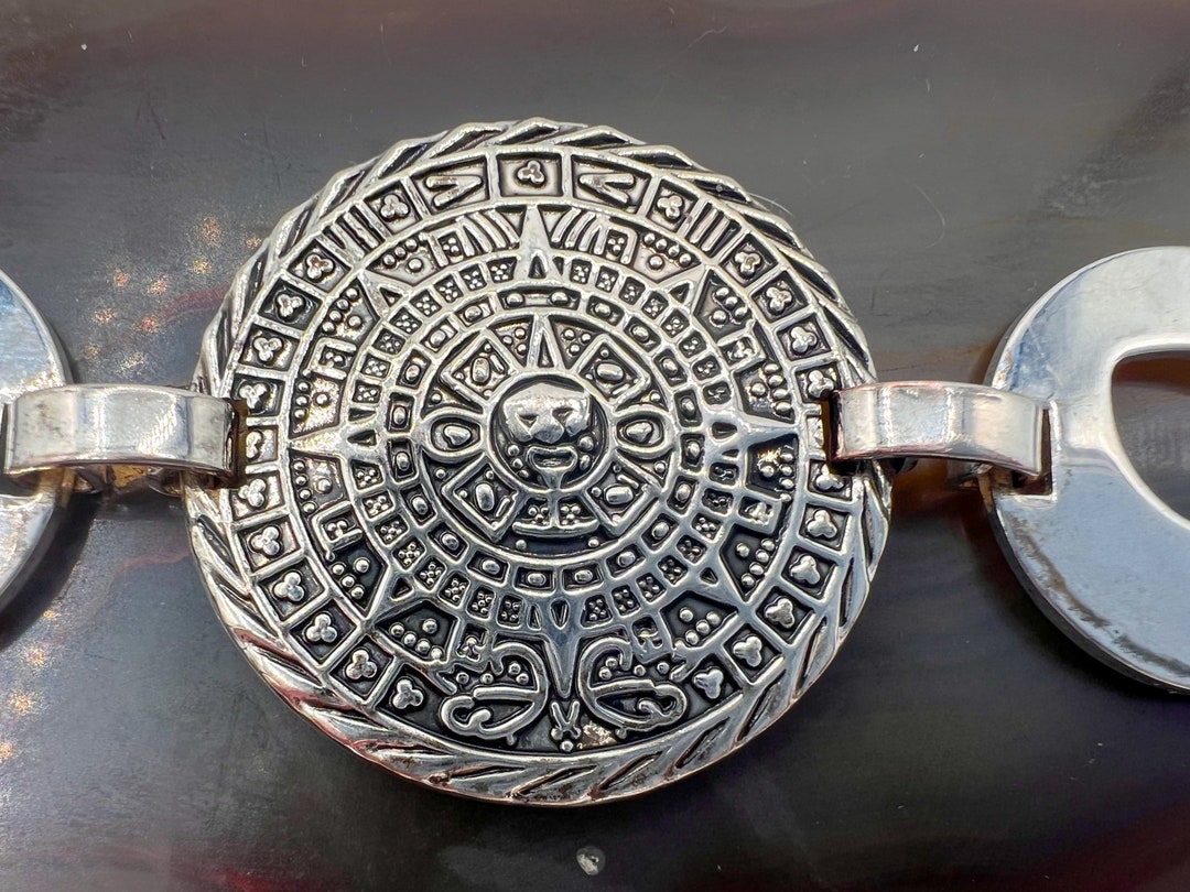 Vintage Sterling Silver Aztec Style Bracelet 7 3/4 Inches - Etsy