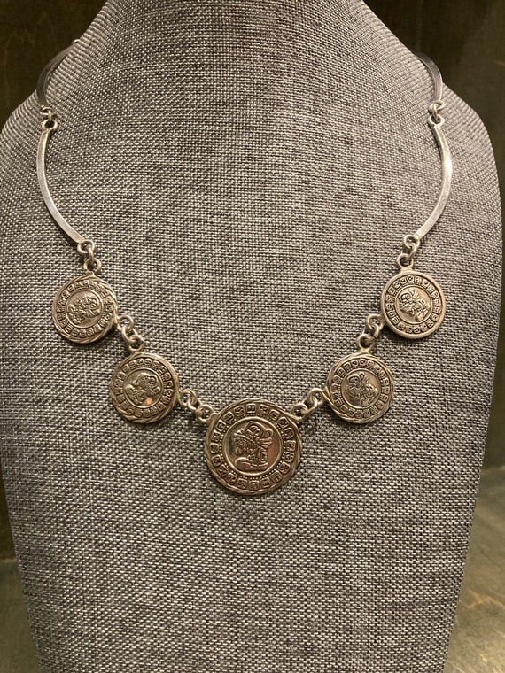 Vintage Heavy Mayan Medallion Cameo Hinge Link Sterli… - Gem