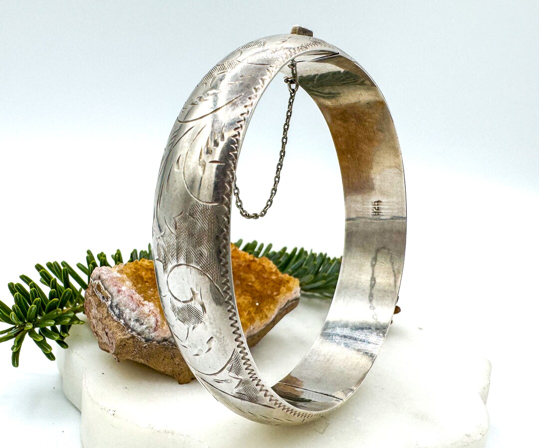 Vintage Puffed Sterling Silver Hinged Bangle - Etsy