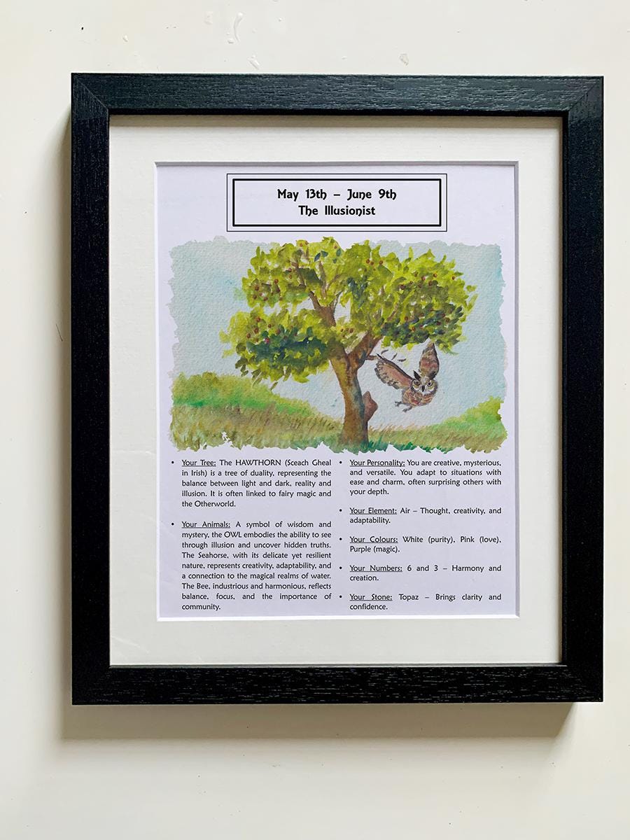 Celtic Zodiac Art Print | Hawthorn Tree & Owl | Mounted 12x10, Optional ...