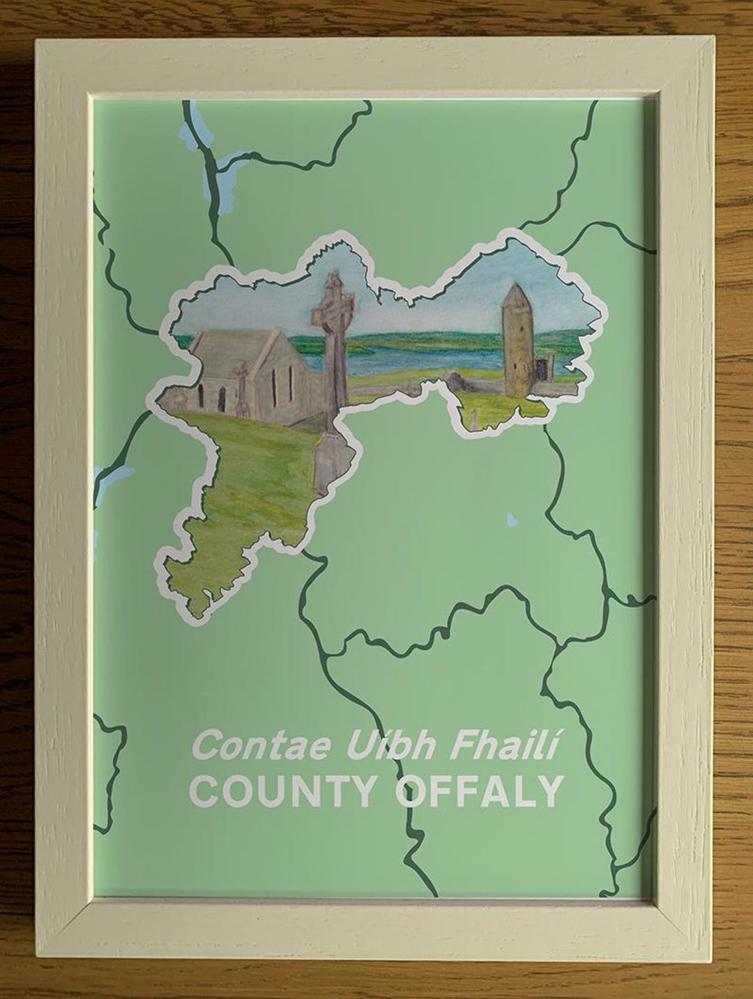 County Offaly Art Print | Clonmacnoise Watercolor Map (A4) - Etsy