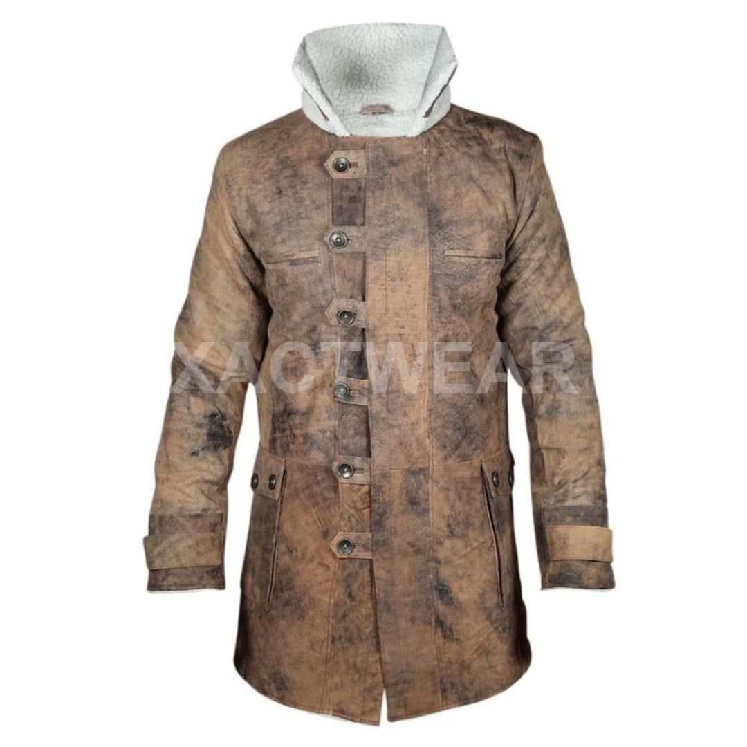 Mens Tom Classic Real Leather Genuine Fur Shearling Coat Bane Overcoat ...
