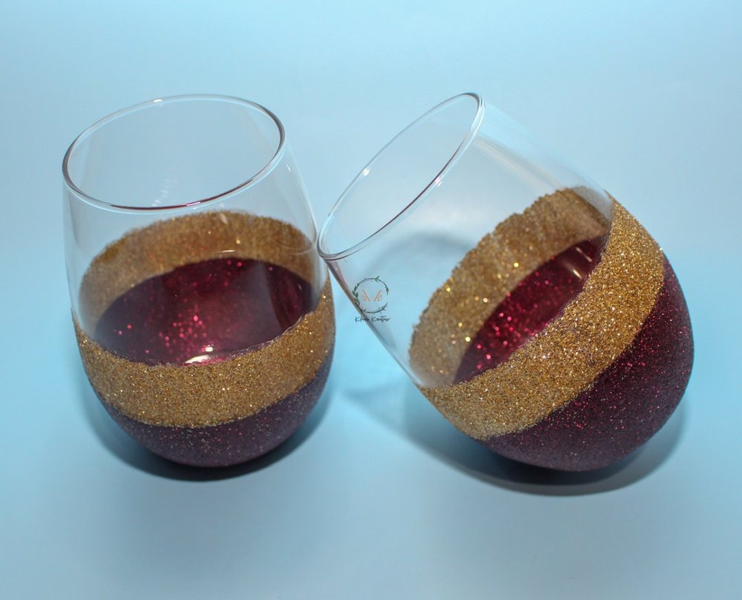 Red Glitter Wine Glass, Stemless Wine Glass, Unique Wine Glass ...
