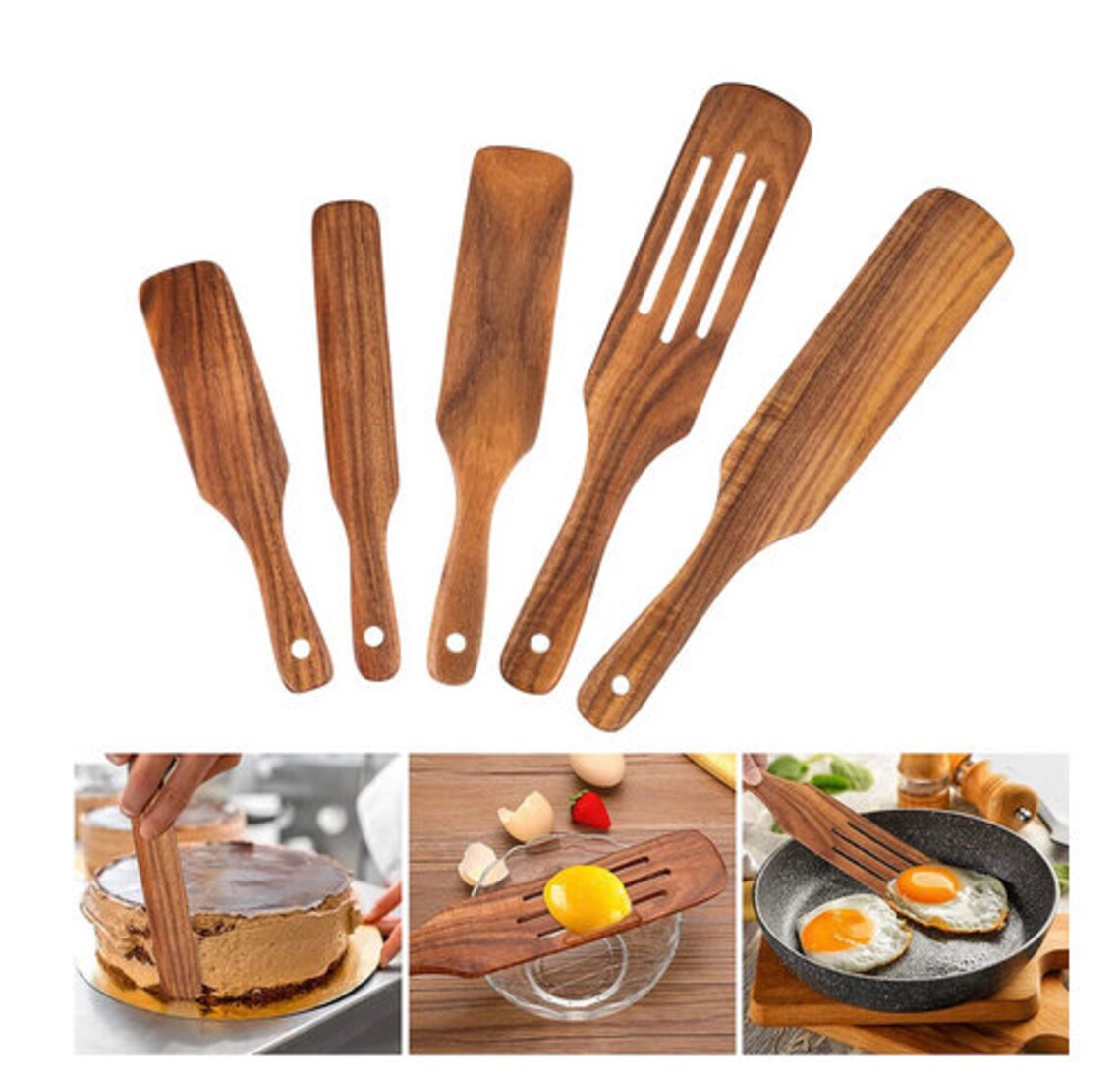 5 Pieces Set Kitchen Wooden Spatula Nonstick Cooking Utensil - Etsy