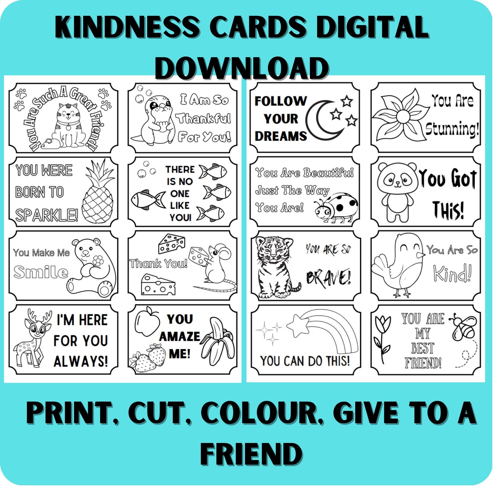 Printable Kindness Cards: Compliment Cards to Color (digital Download ...