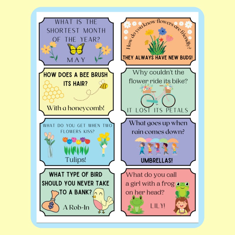 Lunch Box Jokes Spring Themed Lunch Box Notes - Etsy