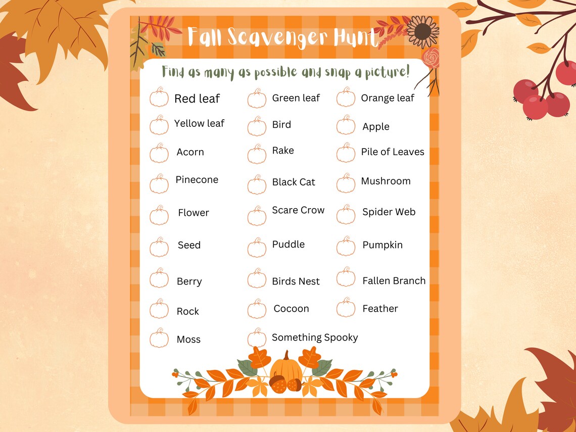 Fall Scavenger Hunt, Printable, Downloadable, Autumn - Etsy