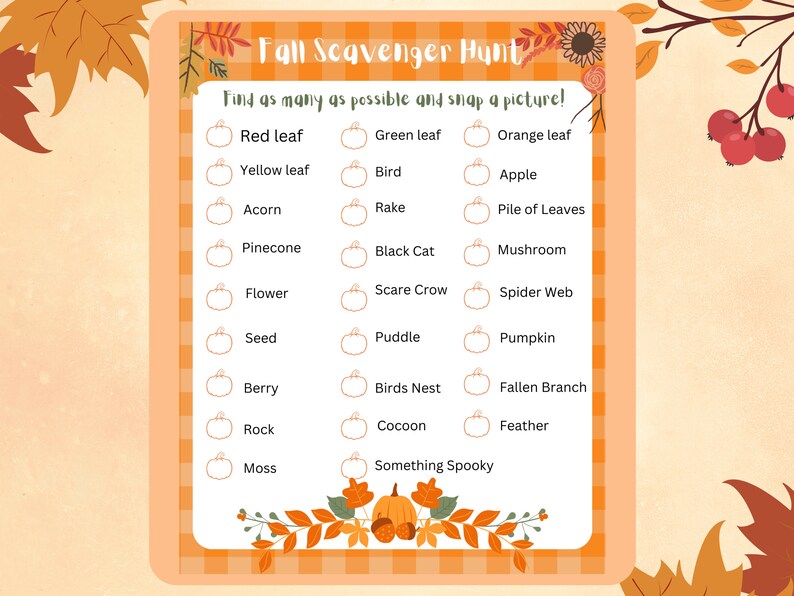 Fall Scavenger Hunt, Printable, Downloadable, Autumn - Etsy