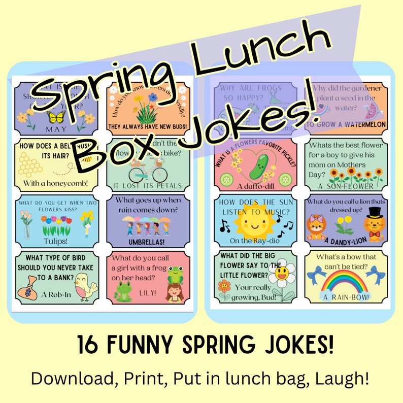 Lunch Box Jokes | Spring Themed | Lunch Box Notes - Etsy