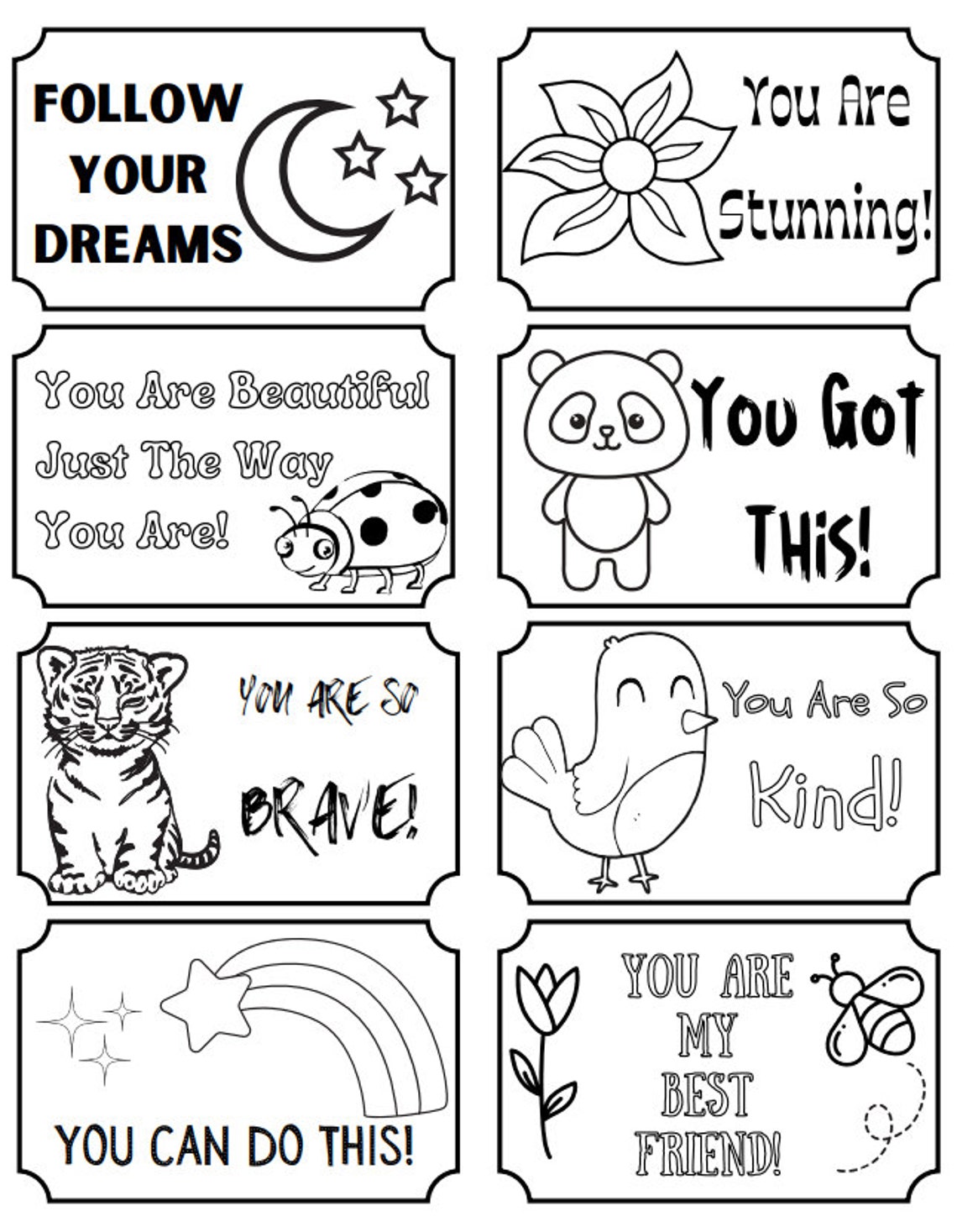 Printable Kindness Cards: Compliment Cards to Color (digital Download ...