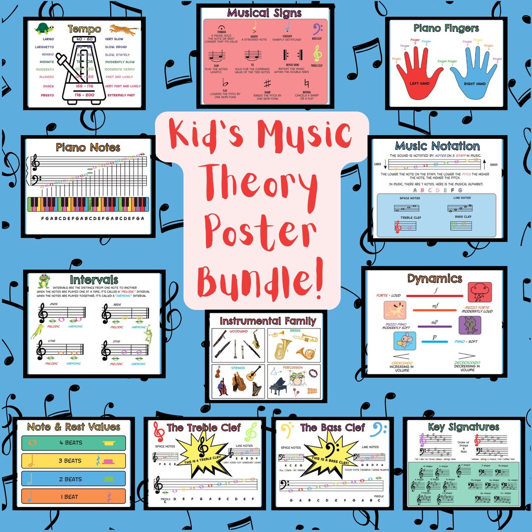 Ultimate Kids Music Theory Poster Bundle | 12 Posters | Colourful and ...