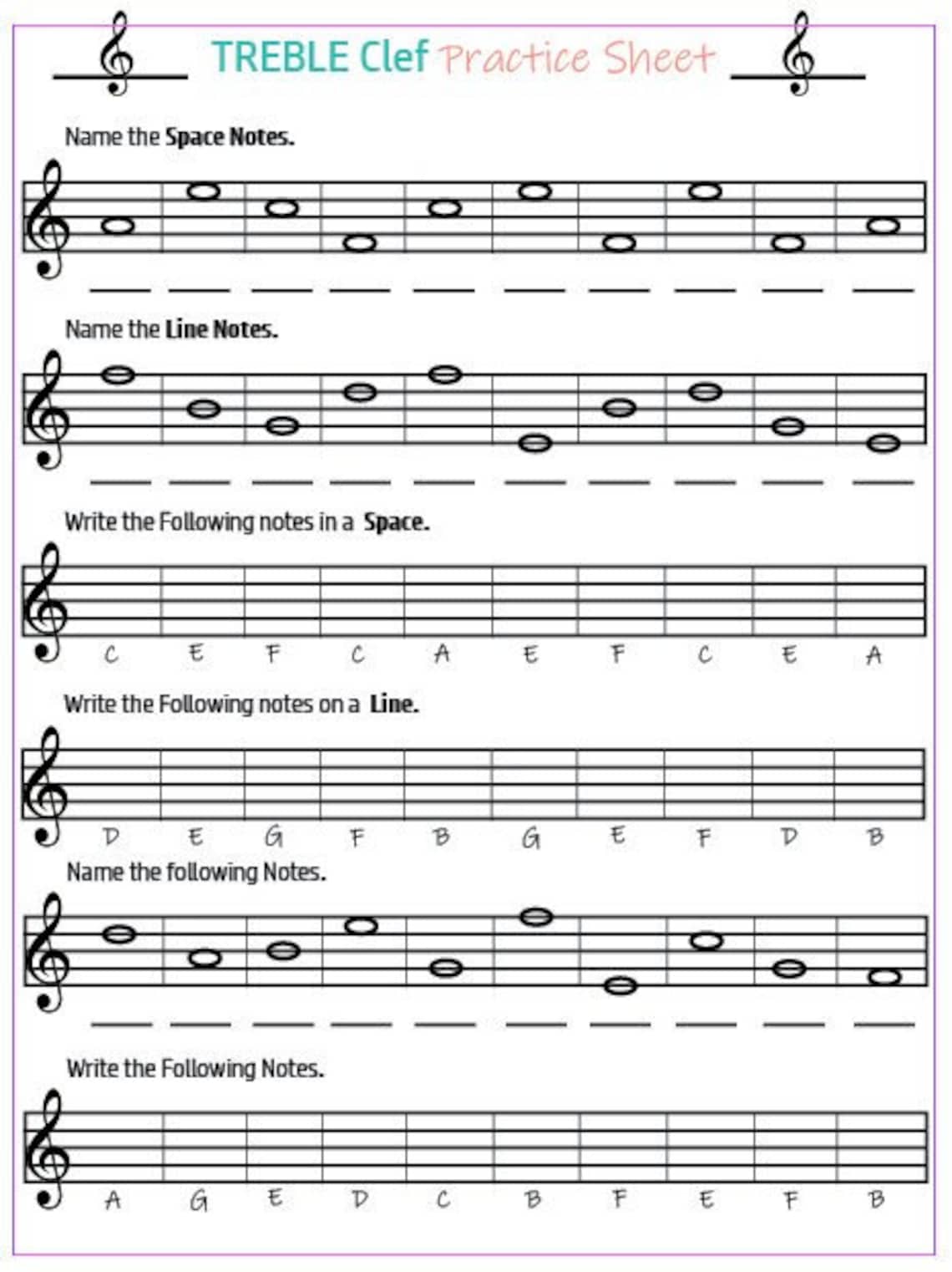 Music Notation Practice Sheets With Answer Keys - Etsy