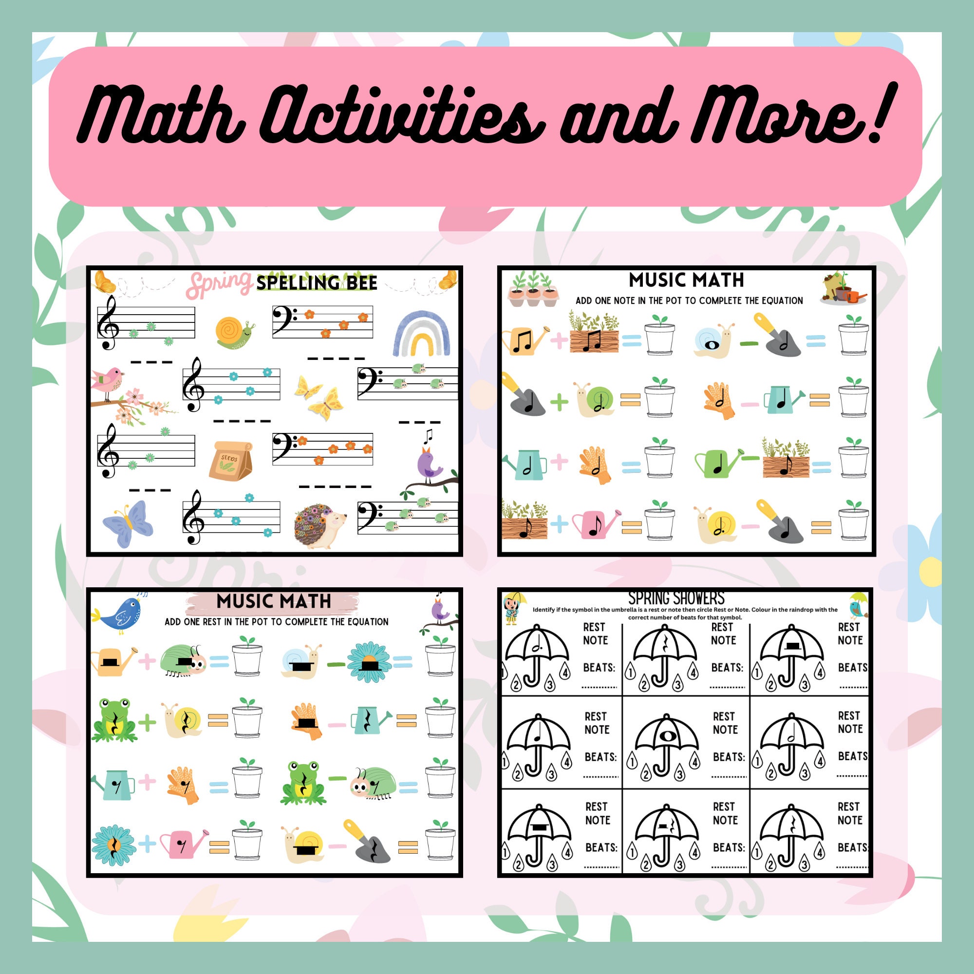 Spring Theme Music Theory Activity Pack for Children Printable 12 Pages ...