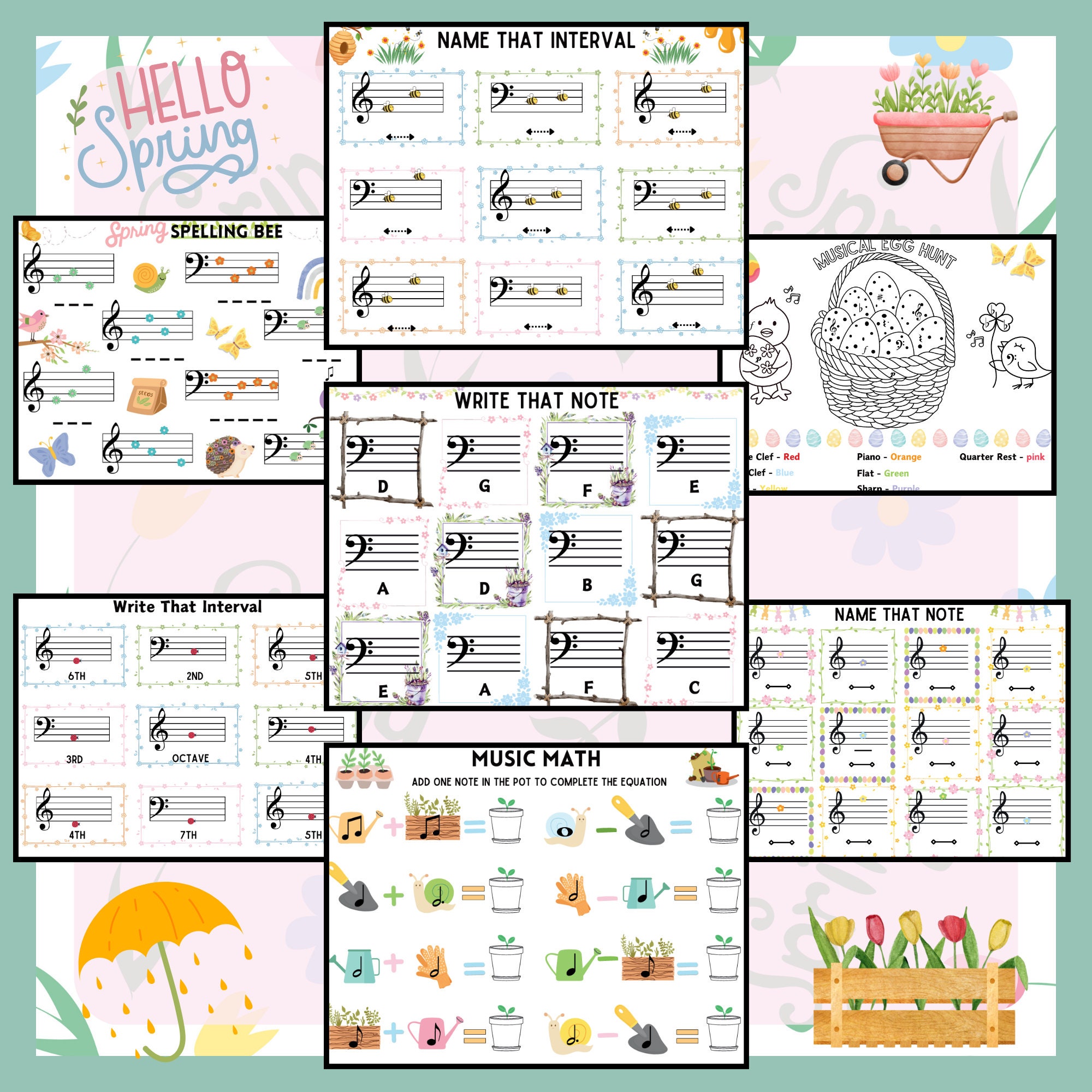 Spring Theme Music Theory Activity Pack for Children Printable 12 Pages ...