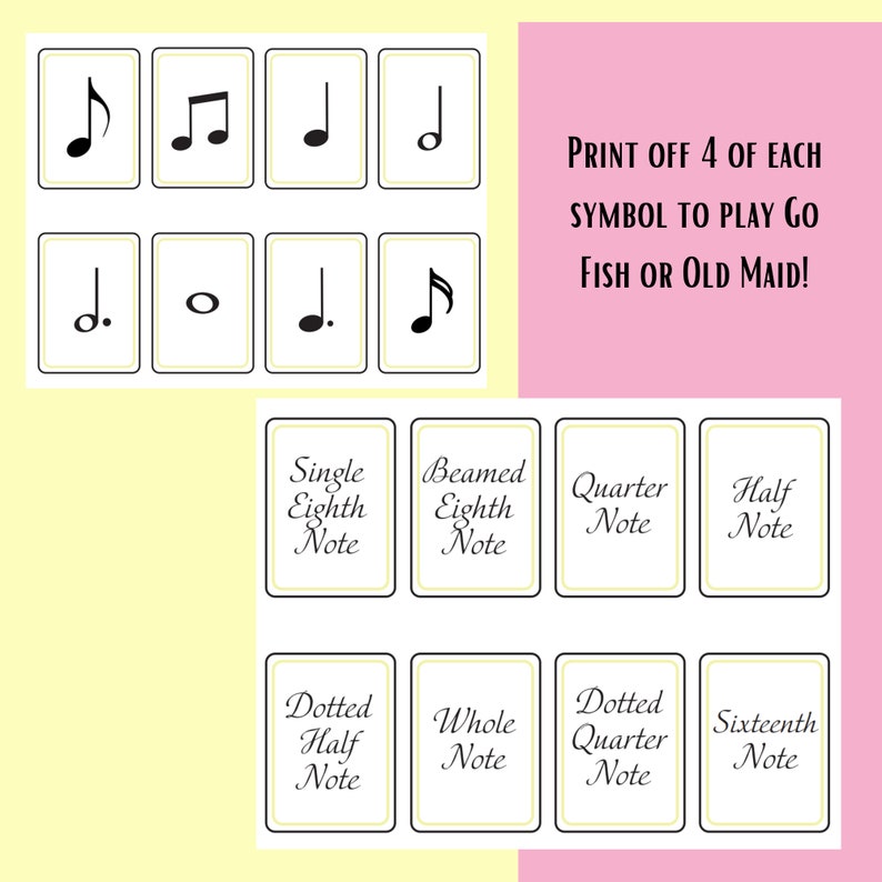 Matching Card Game Memory Game Printable Music Theory Card Game Digital ...
