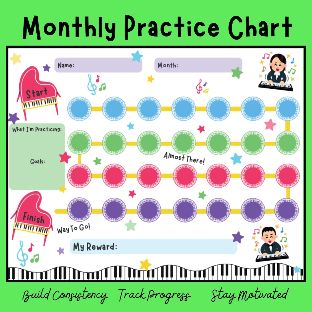 Monthly Music Practice Chart | Piano Practice Log for Kids and Students ...