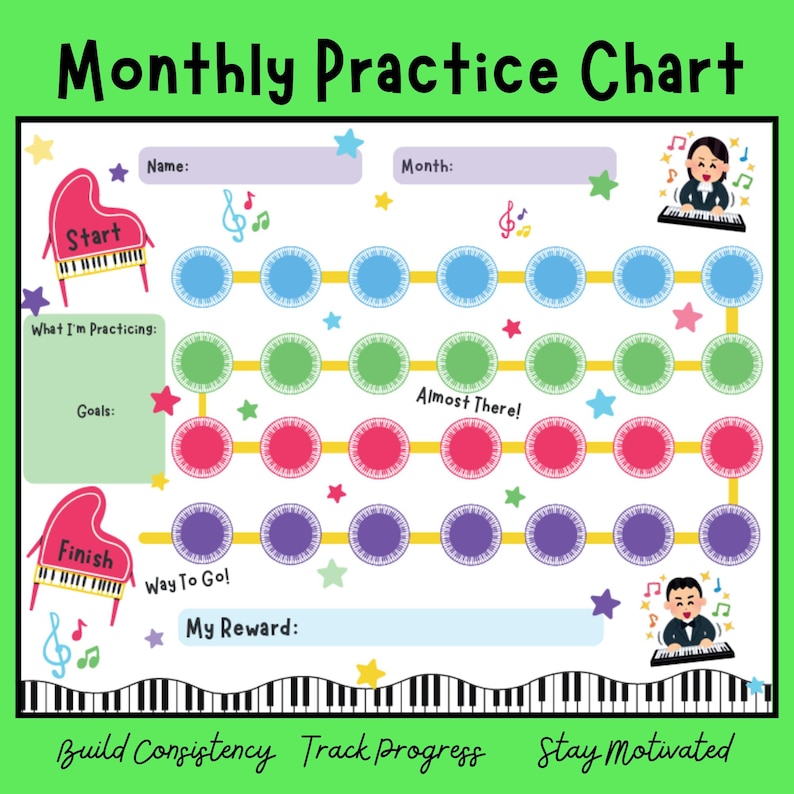 Monthly Music Practice Chart | Piano Practice Log for Kids and Students ...