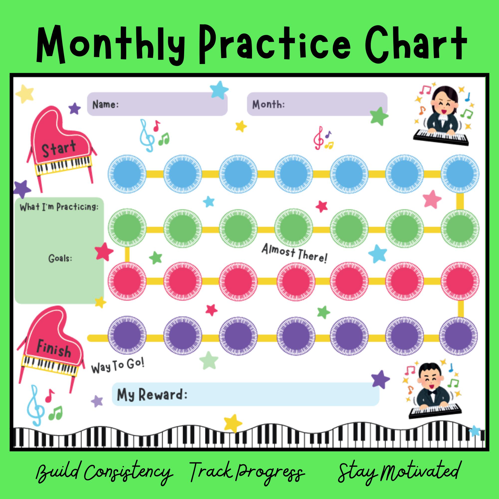 Monthly Music Practice Chart | Piano Practice Log for Kids and Students ...