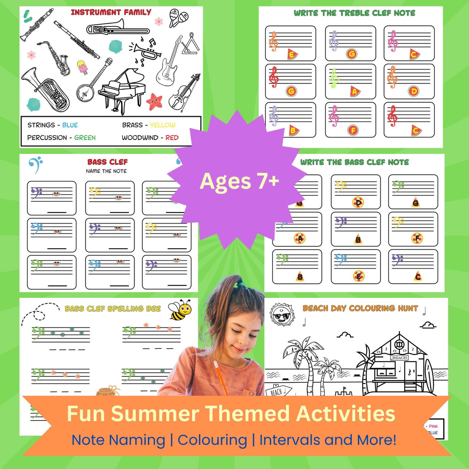Summer Music Activity Pack | 12 Pages | Colouring | Note Speller ...