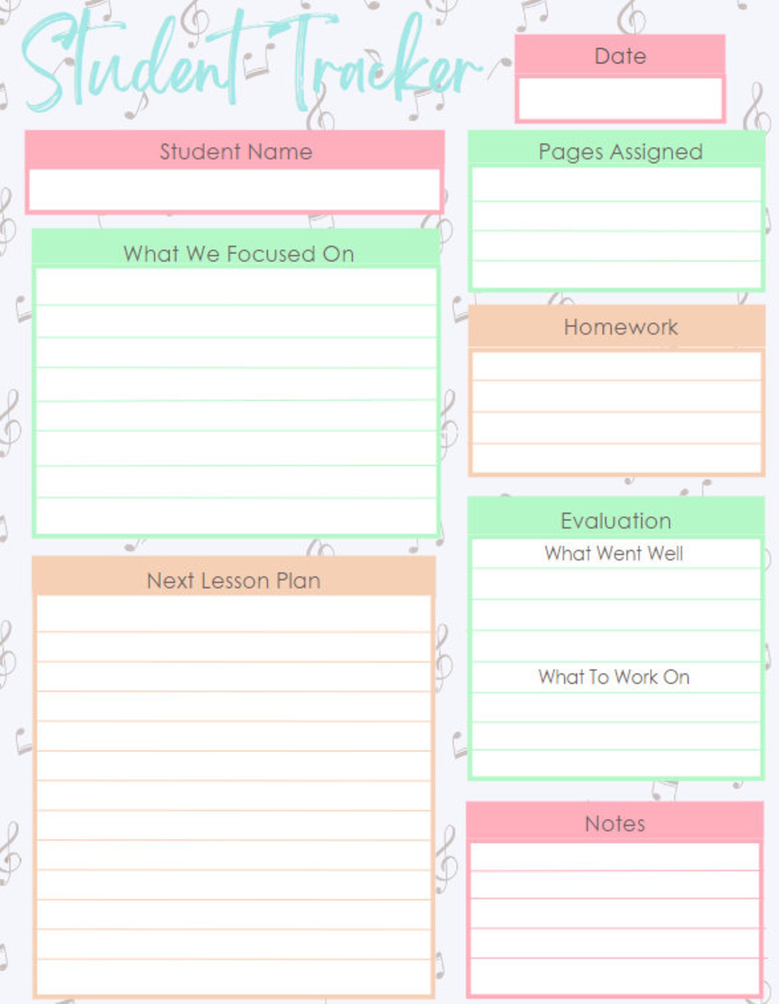 Music Teacher Printable Planner Lesson Planner Student - Etsy