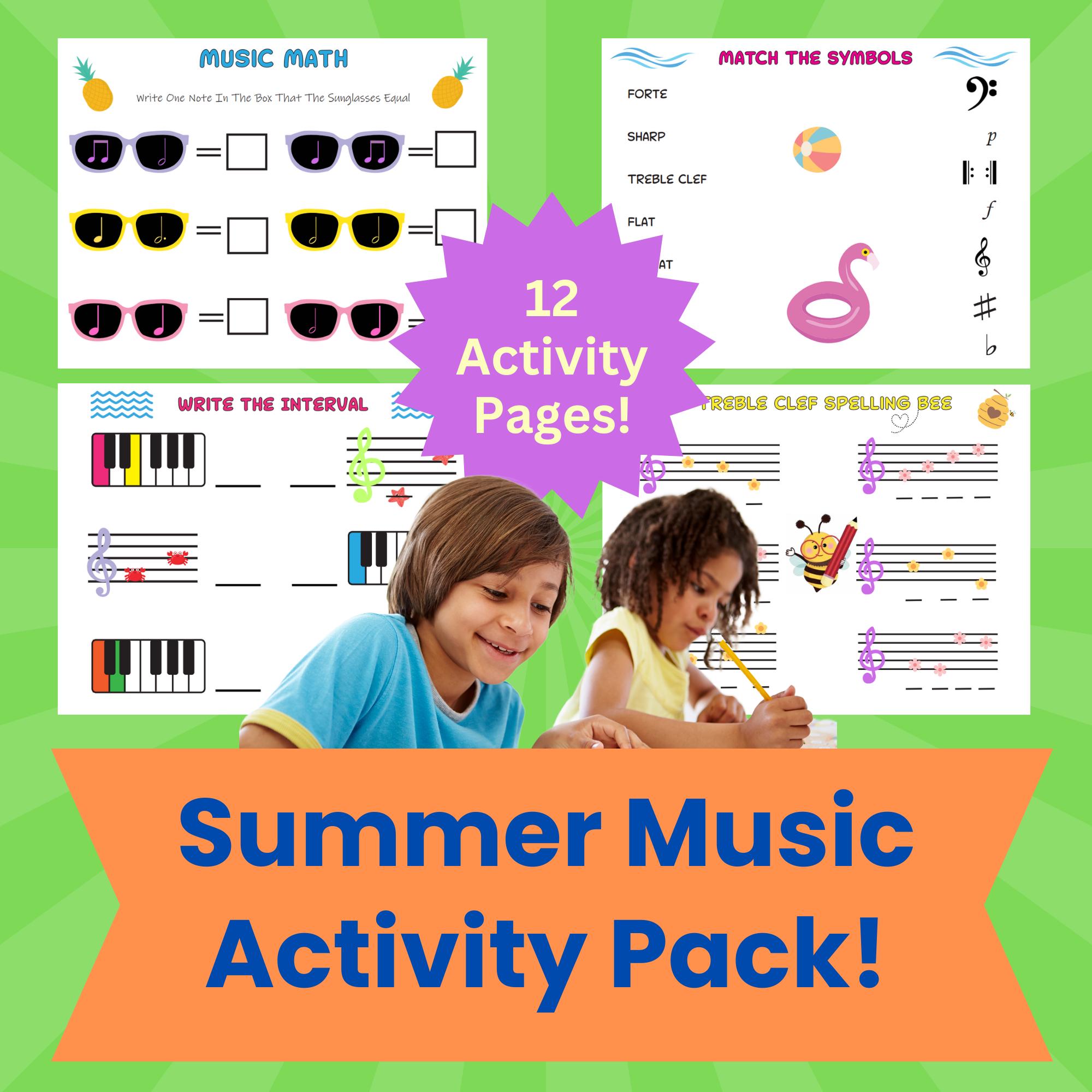 Summer Music Activity Pack 12 Pages Colouring Note Speller Music Teach ...