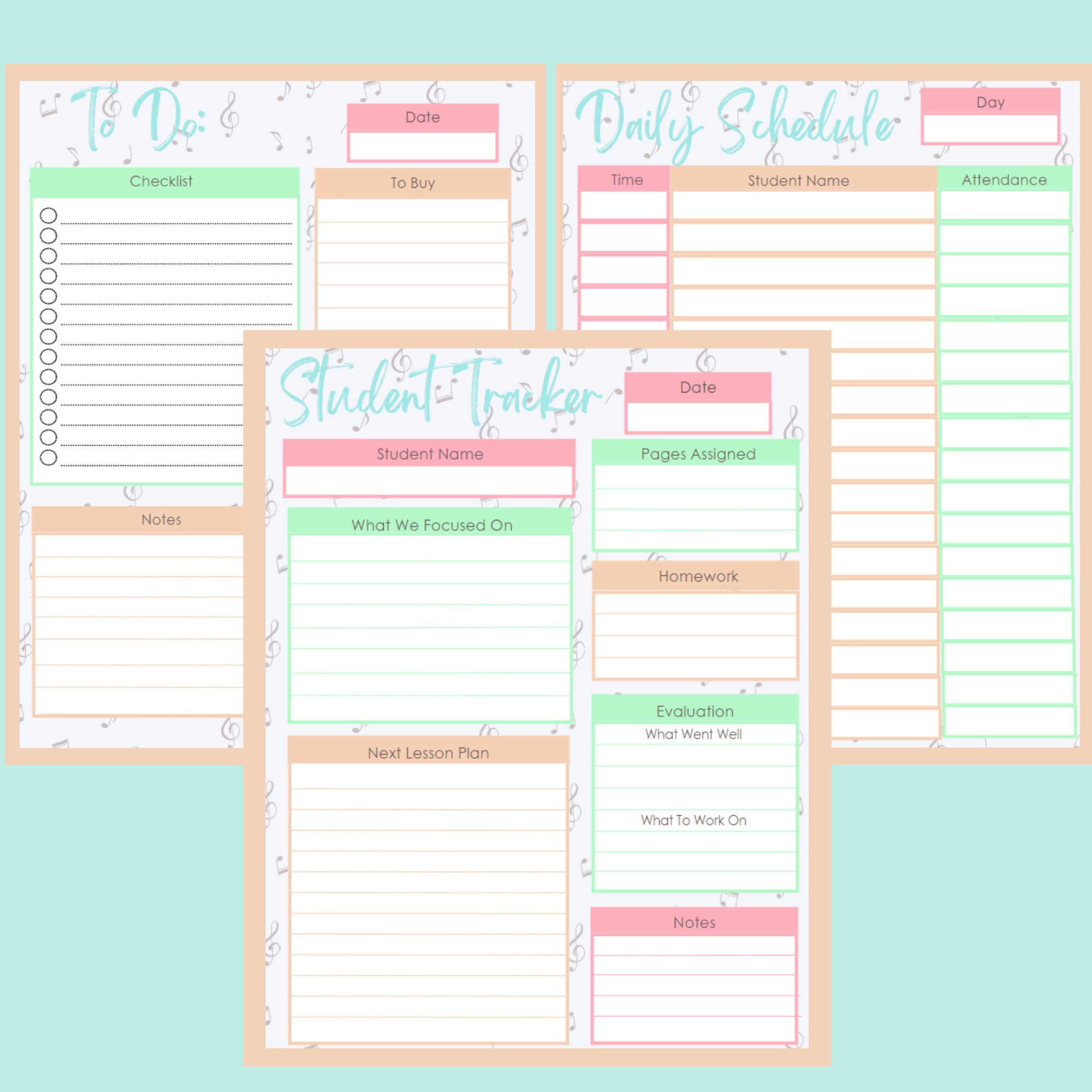 Music Teacher Printable Planner | Lesson Planner | Student Tracker ...