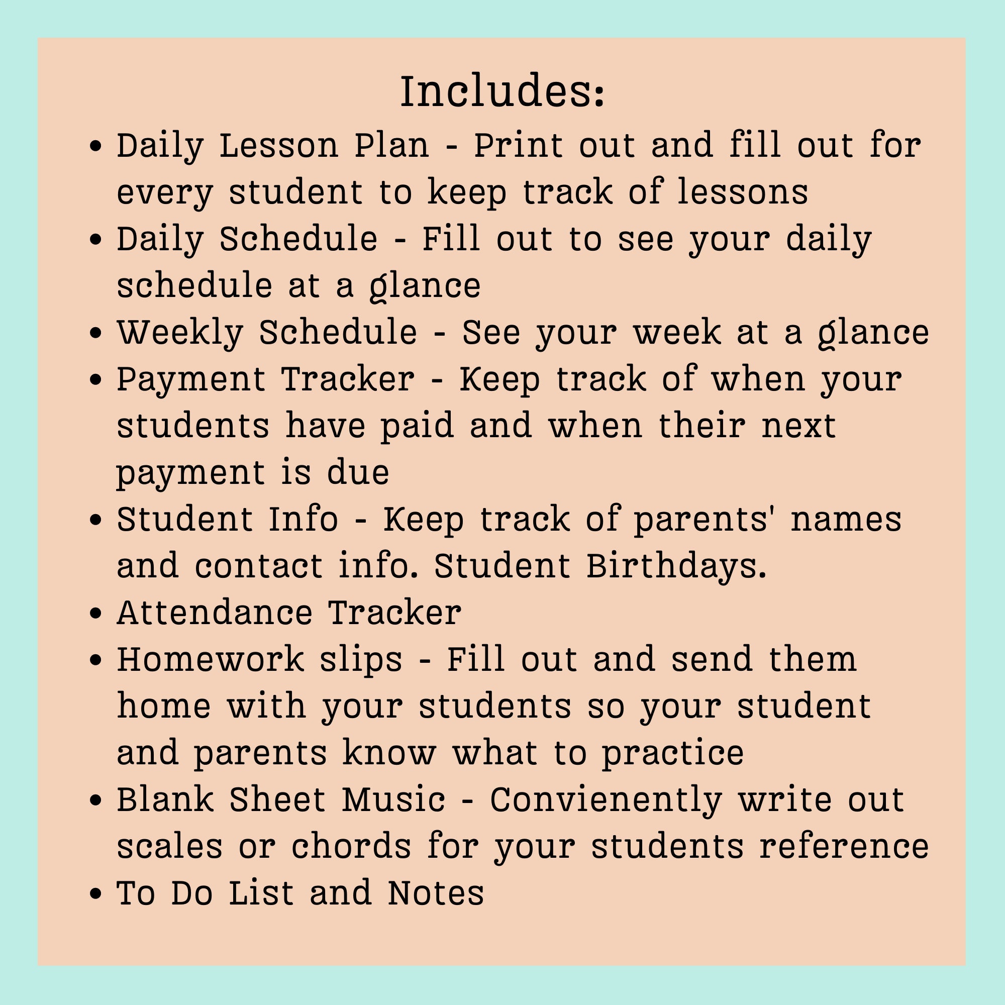 Music Teacher Printable Planner Lesson Planner Student - Etsy