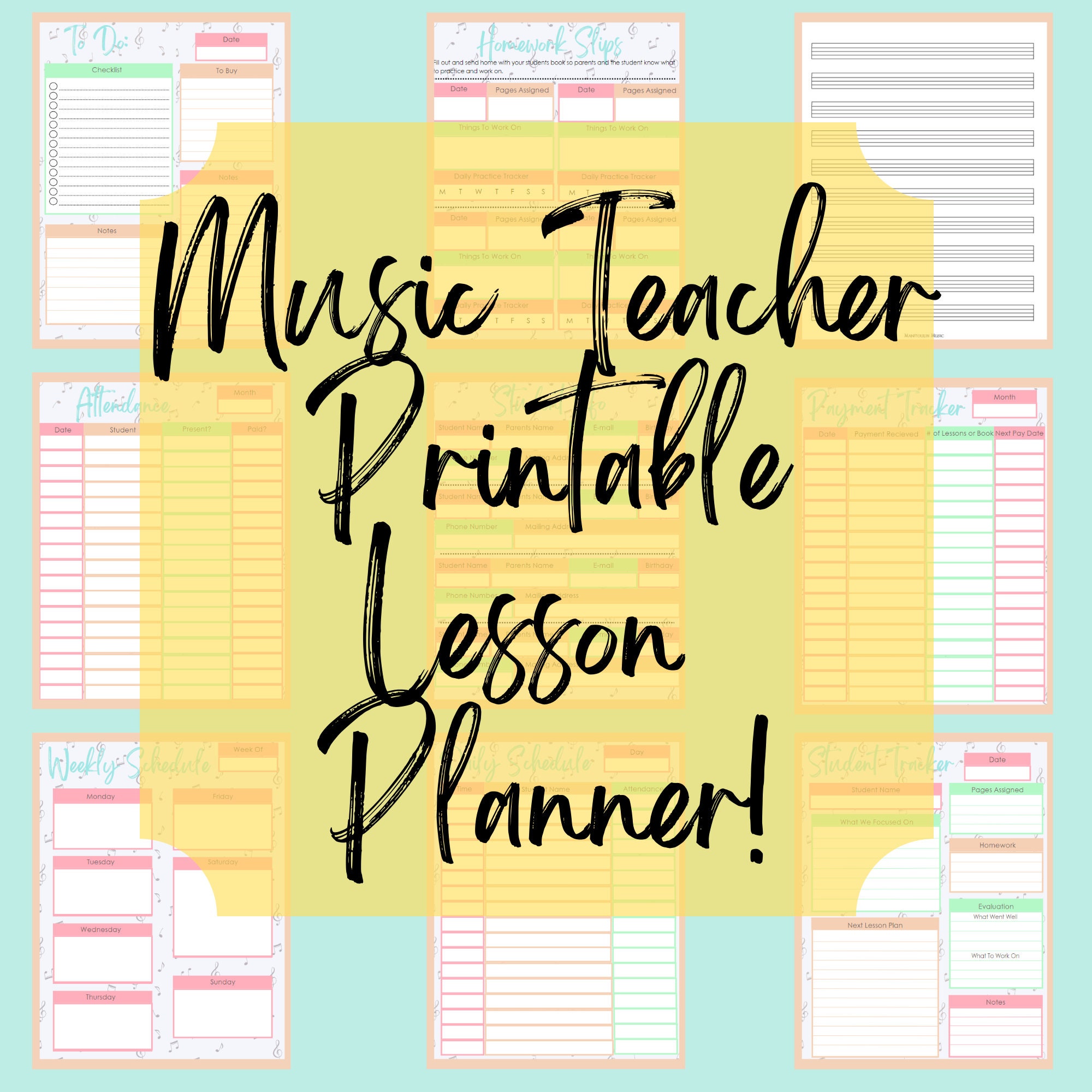 Music Teacher Printable Planner | Lesson Planner | Student Tracker ...