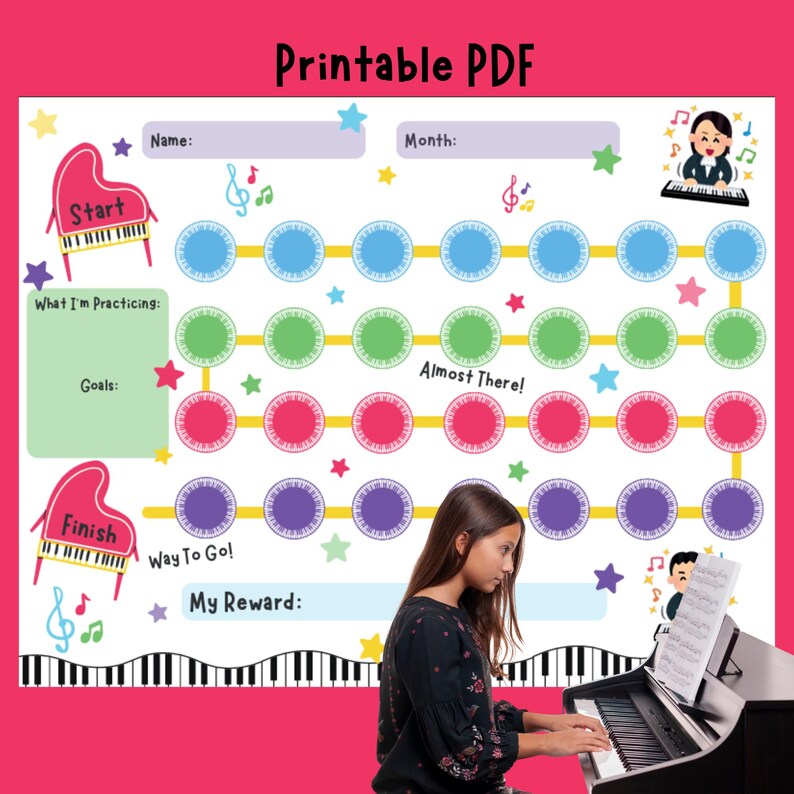 Monthly Music Practice Chart | Piano Practice Log for Kids and Students ...