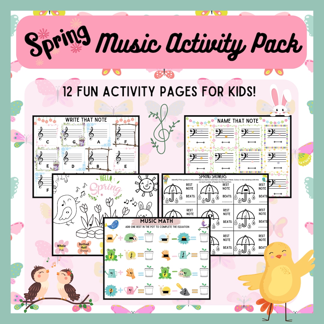 Spring Theme Music Theory Activity Pack for Children | Printable | 12 ...