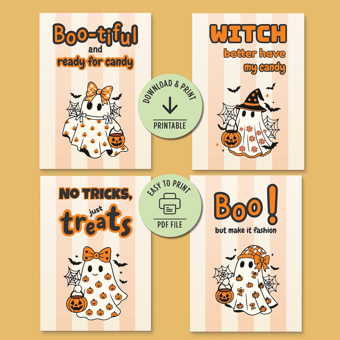Halloween Printable Card Set | Cute Ghost Boo Card | 5x7 Inch | Spooky ...