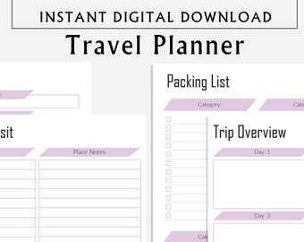 Travel Planner Printable, Trip Itinerary Packing List, Digital Vacation ...