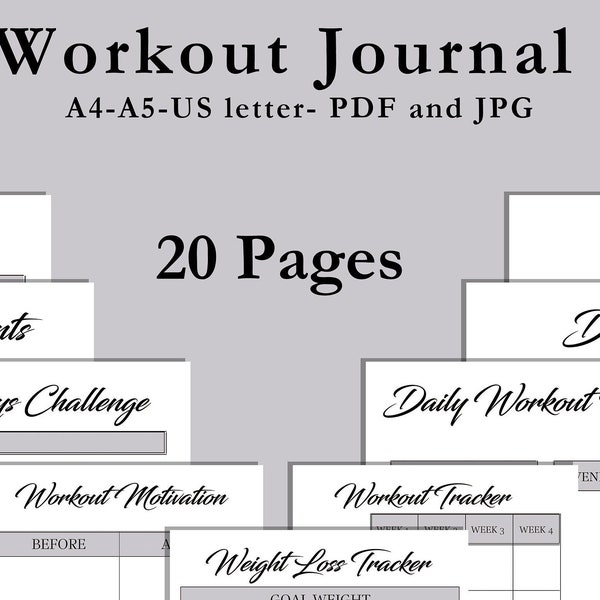Workout Journal Printable , Minimalist Fitness Journal, Workout Tracker ...