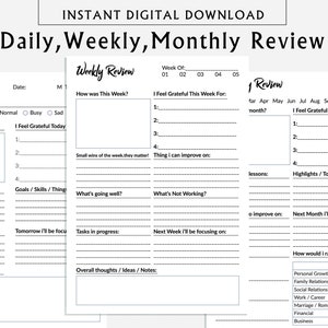 Printable Daily Review, Weekly Review, Monthly Review, Planner Insert ...