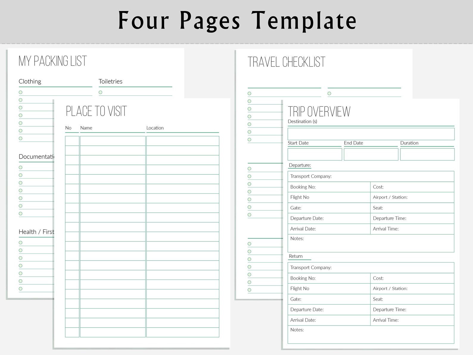 Travel Planner Printable, Trip Itinerary Packing List, Digital Vacation ...