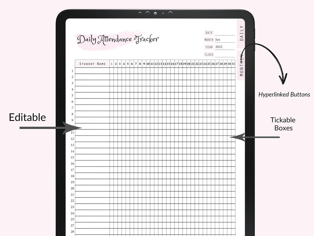 Digital Daily Attendance Log, Monthly Attendance Log, Attendance ...