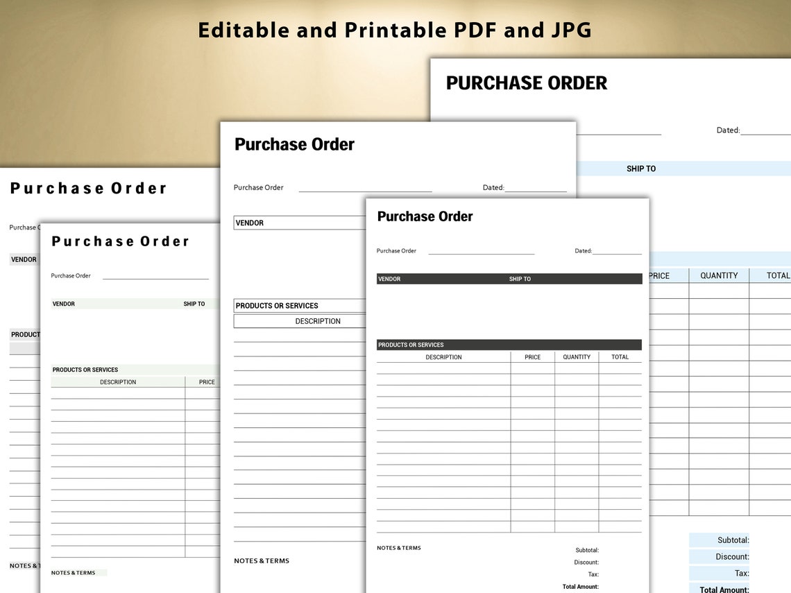 Editable Purchase Order Template, Editable Purchase Template, Invoice ...